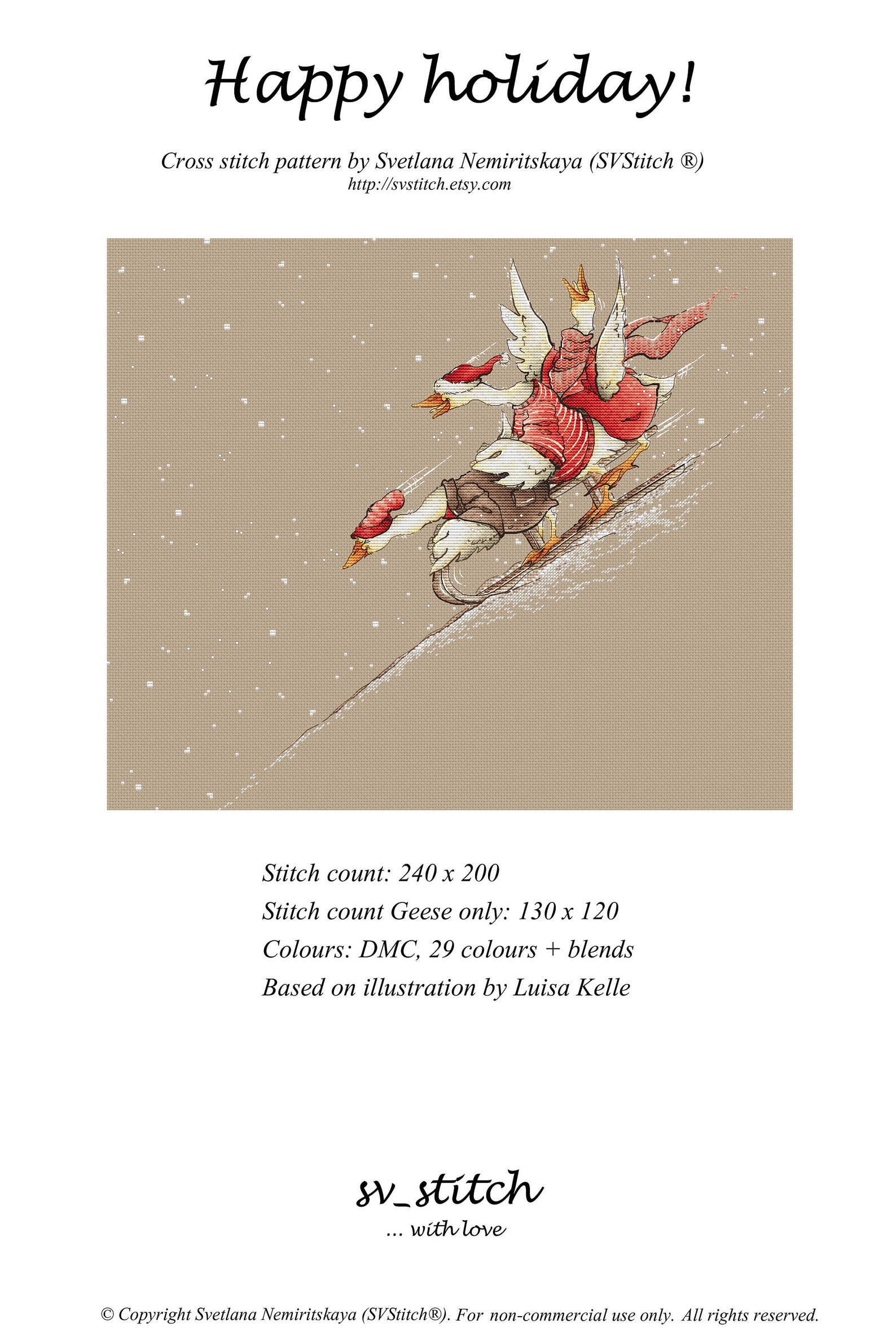 Winter Fun Christmas Cross Stitch Pattern Sledge Riding Geese | Etsy