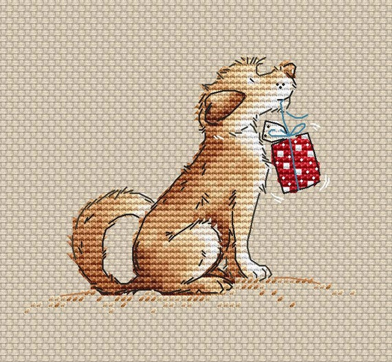 Dog Cross Stitch Pattern Dog With Gift Christmas Cross Stitch - Etsy UK