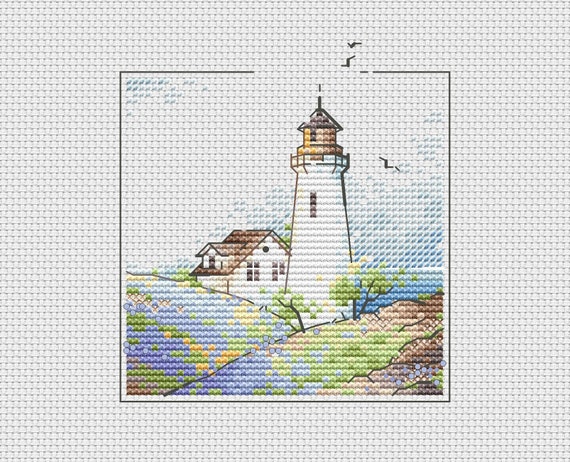 Lavender lighthouse cross stitch pattern | Etsy