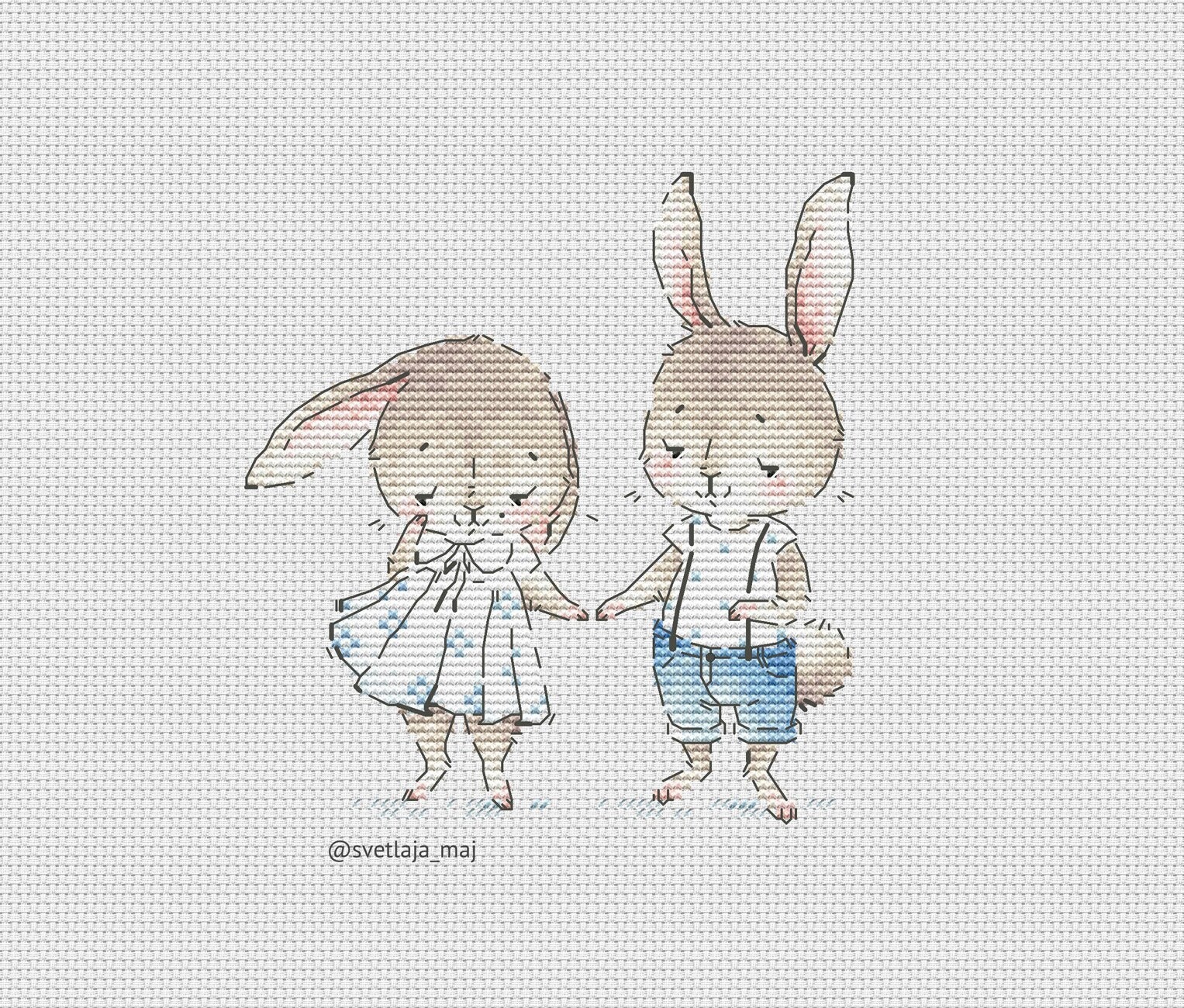 Two Cute Bunnies Cross Stitch Pattern - Etsy