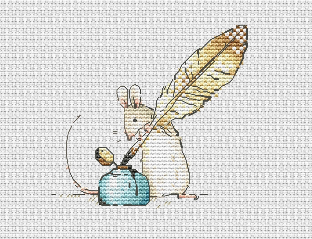 Mouse With Quill Pen Cross Stitch Pattern Cute Little Mouse Cross ...