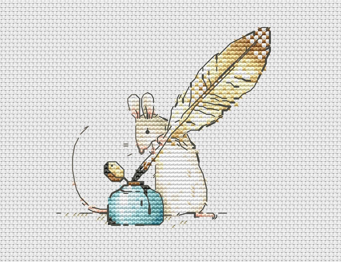 Mouse With Quill Pen Cross Stitch Pattern Cute Little Mouse - Etsy