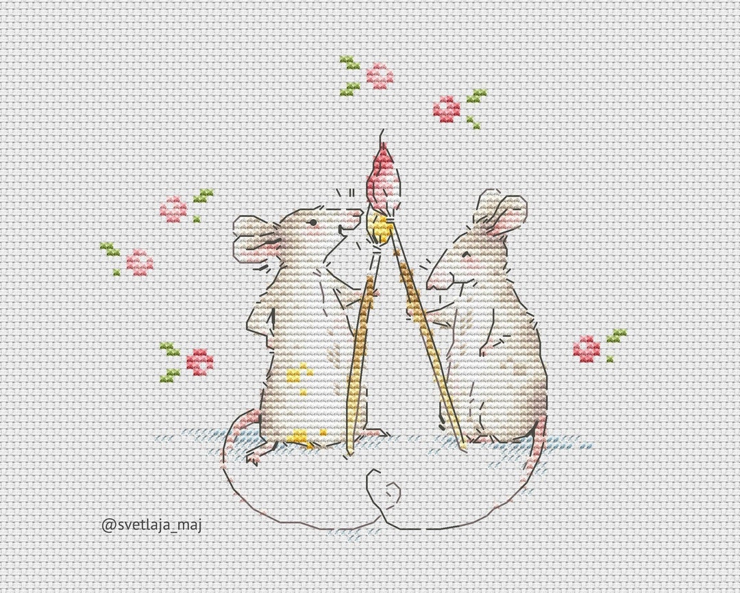 Mice With Flowers Cross Stitch Pattern - Etsy