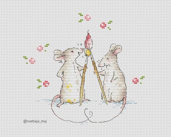 Mice With Flowers Cross Stitch Pattern - Etsy