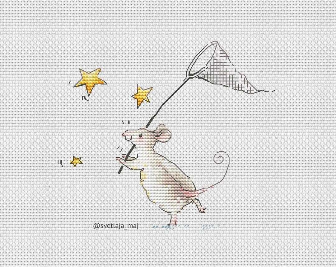 Mouse With Butterfly Net Cross Stitch Pattern - Etsy