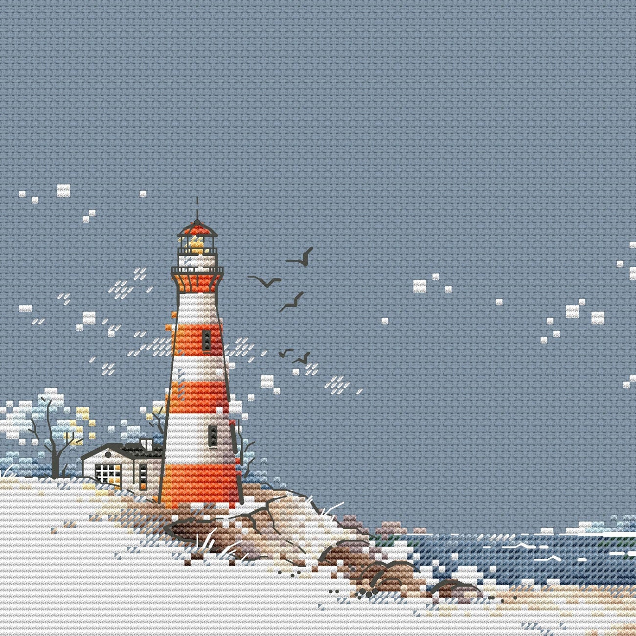 Winter lighthouse cross stitch pattern lighthouse in the snow | Etsy