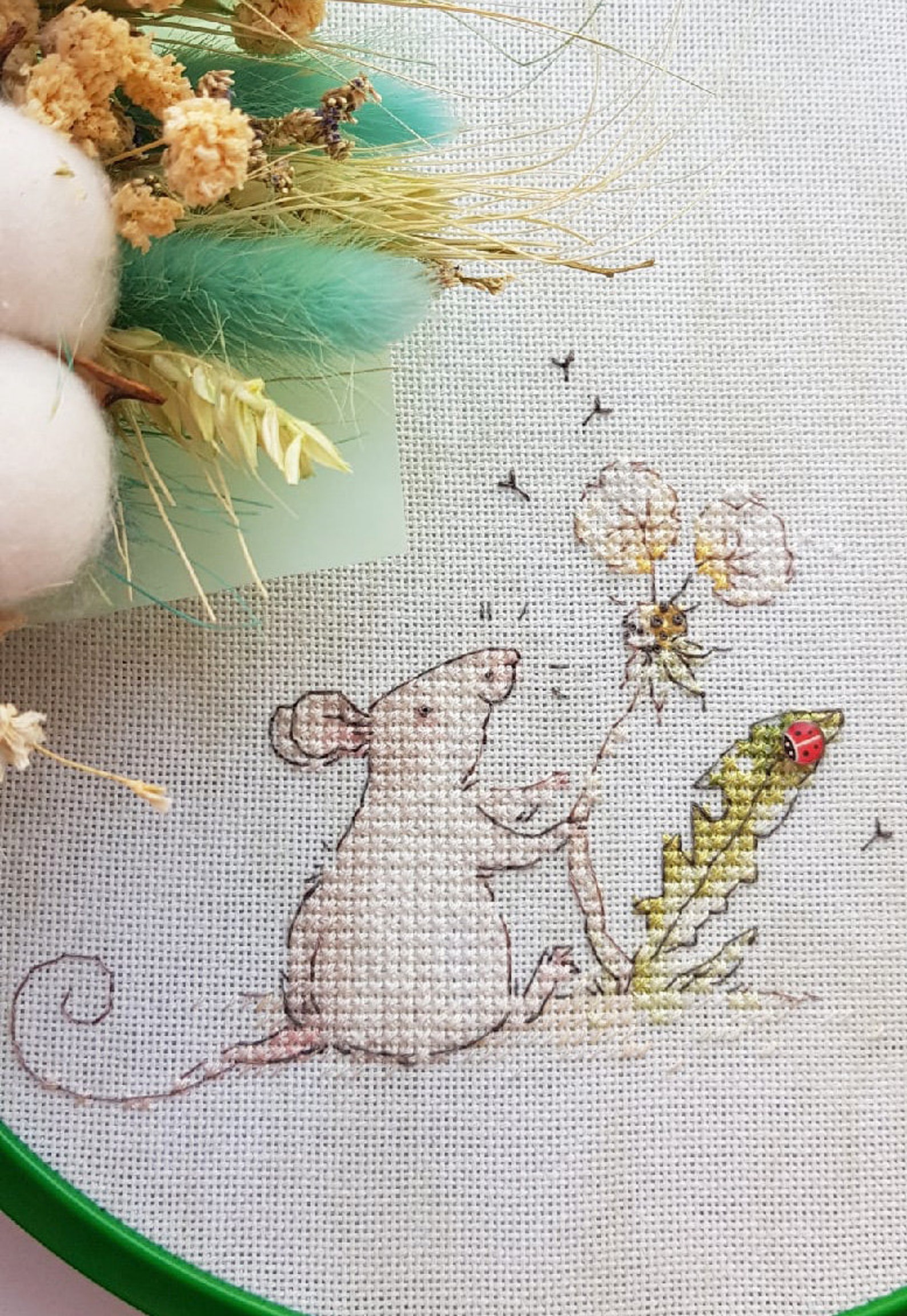 White Mouse With Dandelion Cross Stitch Pattern Little Mouse | Etsy