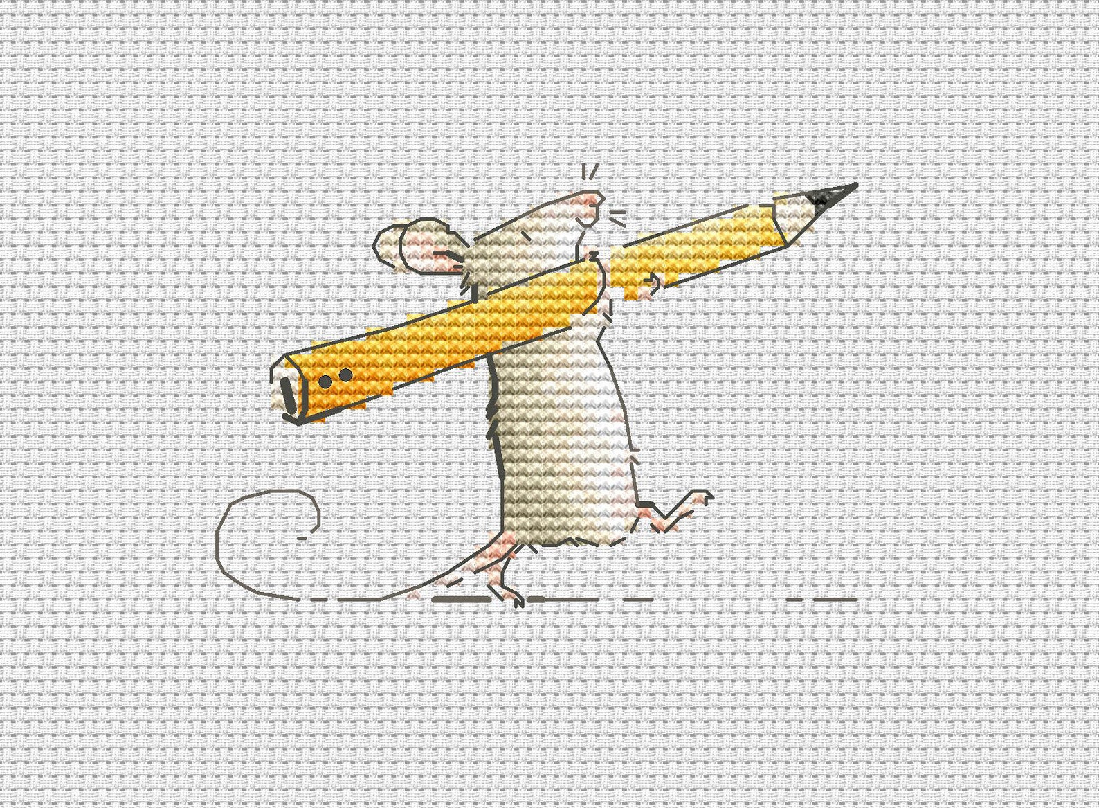 Mouse With Pencil Cross Stitch Pattern Cute White Mouse Cross Stitch ...