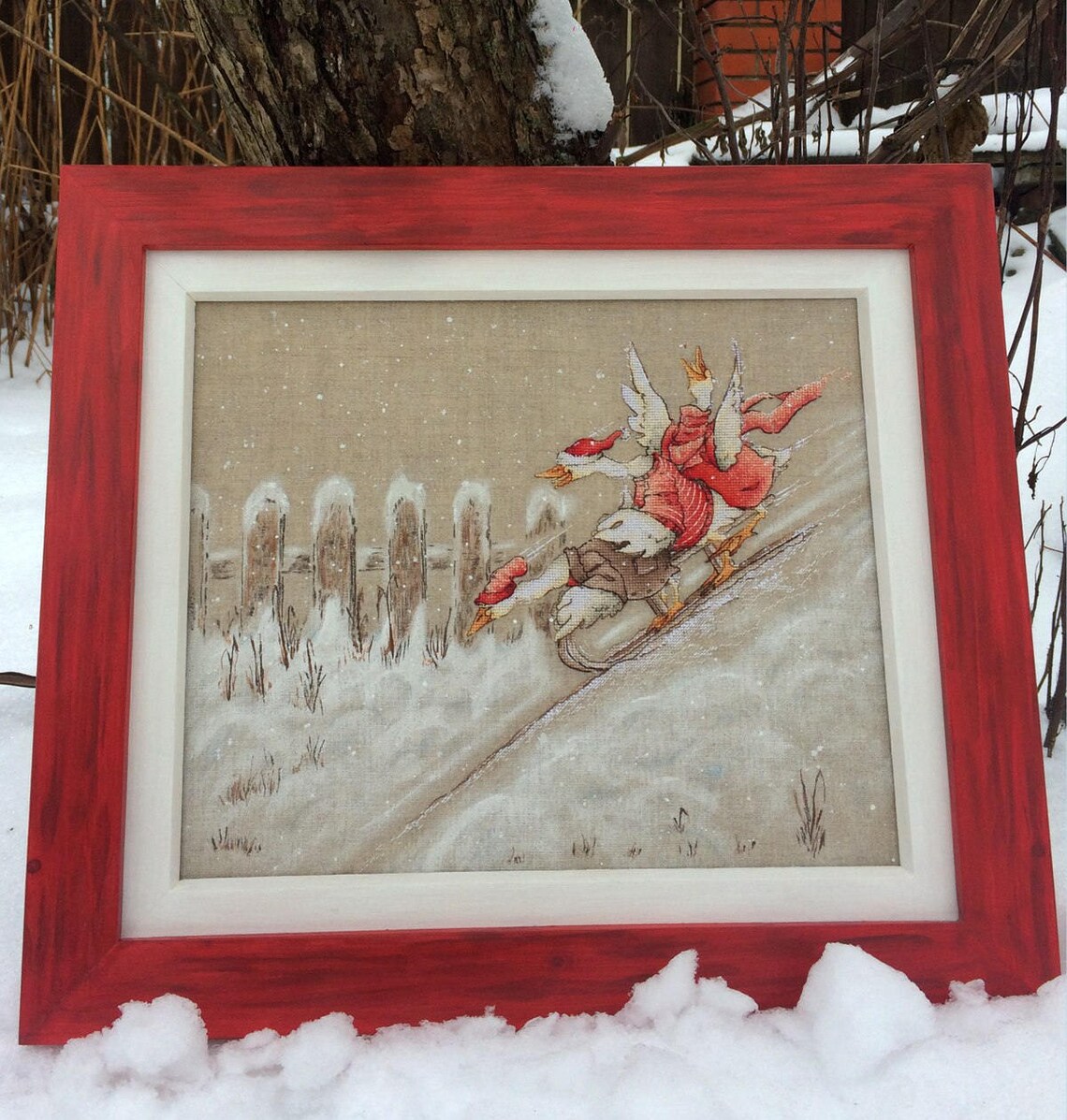 Winter Fun Christmas Cross Stitch Pattern Sledge Riding Geese | Etsy