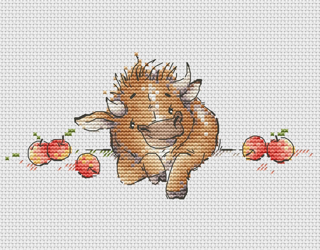 Cute Bull Cross Stitch Pattern Little Bull Pattern Bull With Apples ...