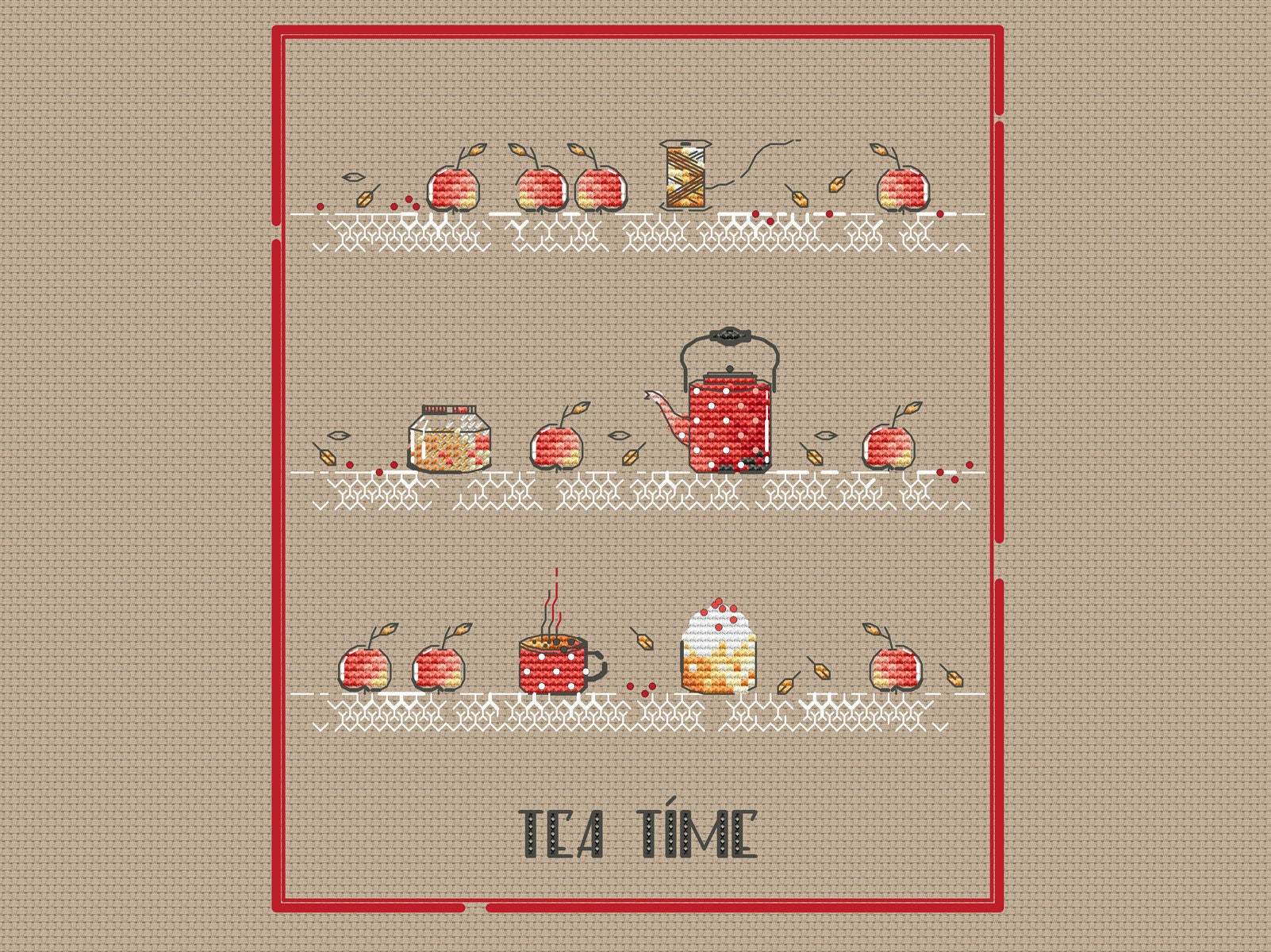 Tea Time Cross Stitch Pattern Teapot Cross Stitch Apple Cross | Etsy