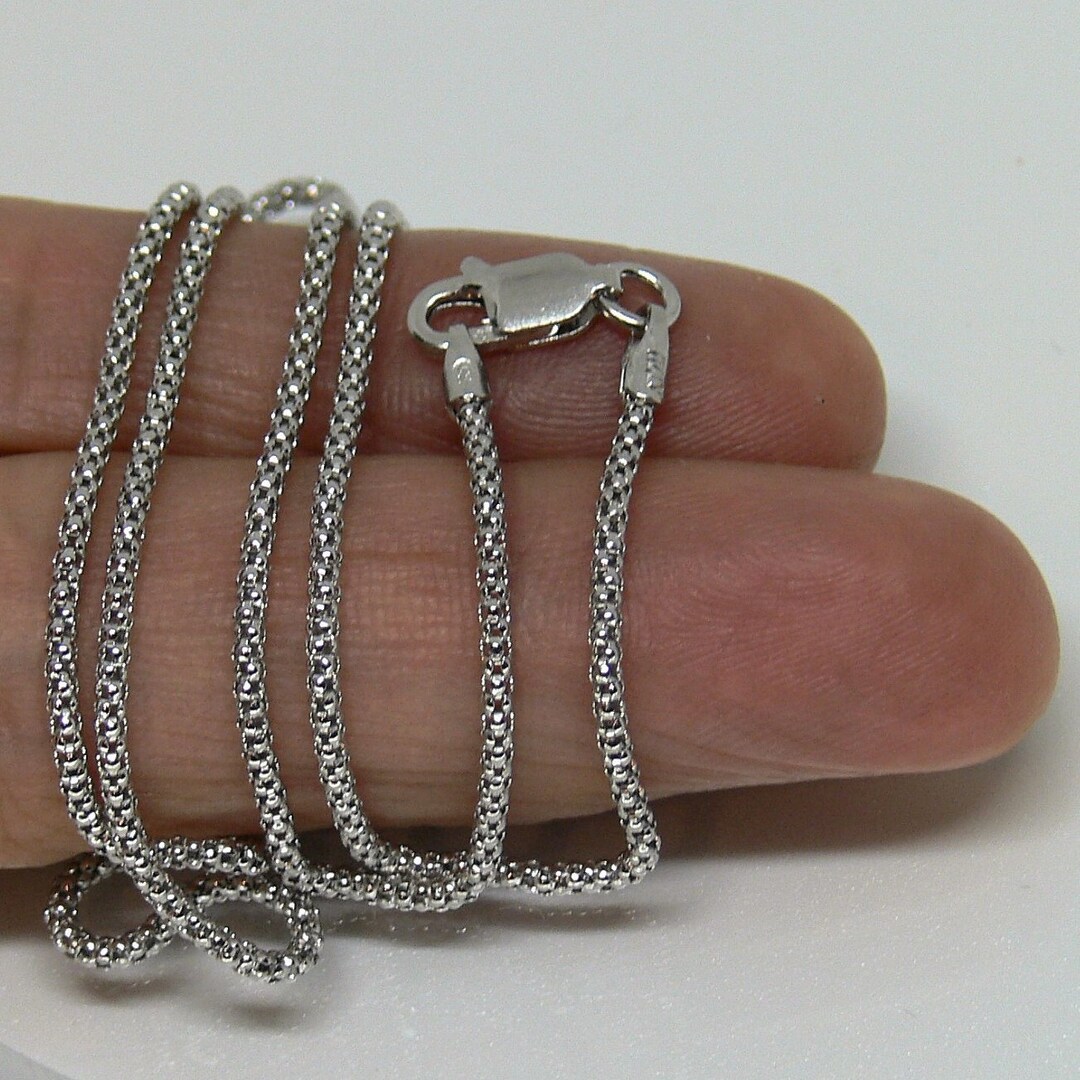 Popcorn Chain, 18"l, 1.6 Mm, Sterling Silver, Rhodium Plated Prevent ...
