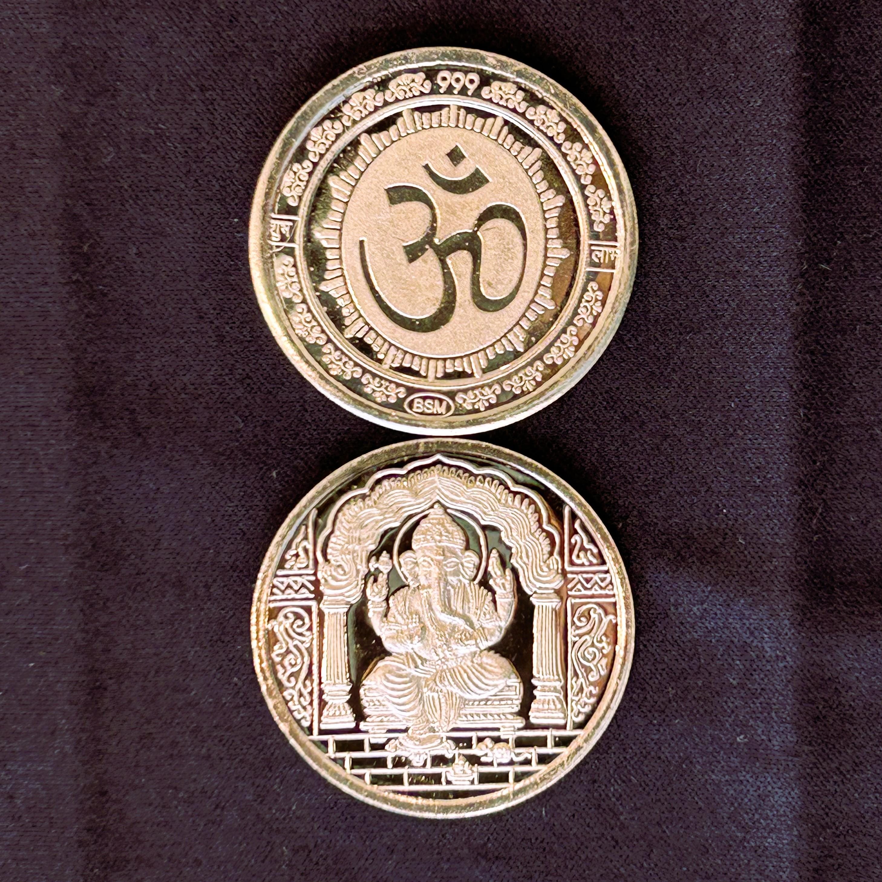 OM Ganesh Coin: 10 G, 99.9 Silver, OM on One Side and Ganesh on Other ...