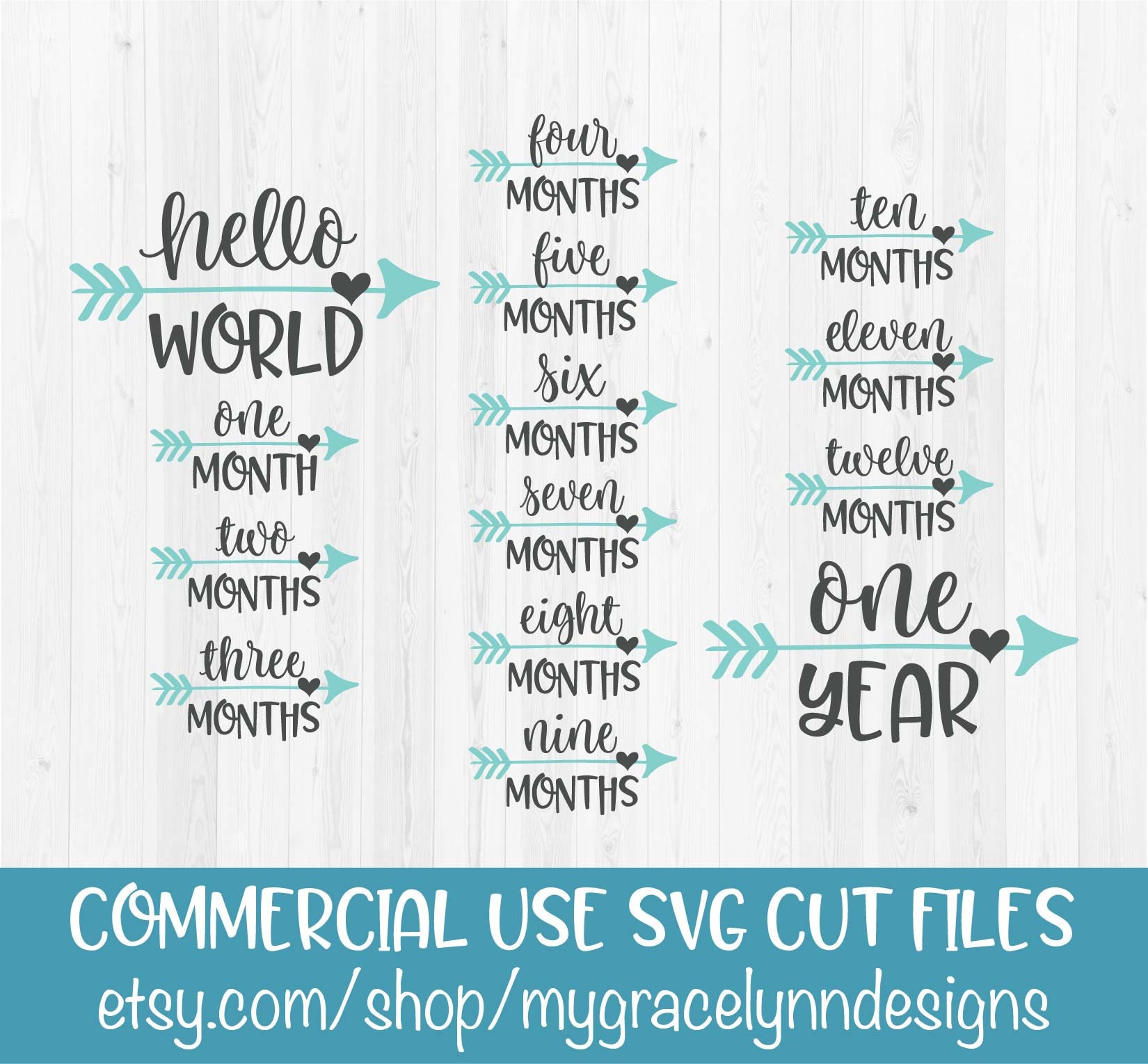 Hello World & One Month to One Year Old SVG Cut Files | Etsy