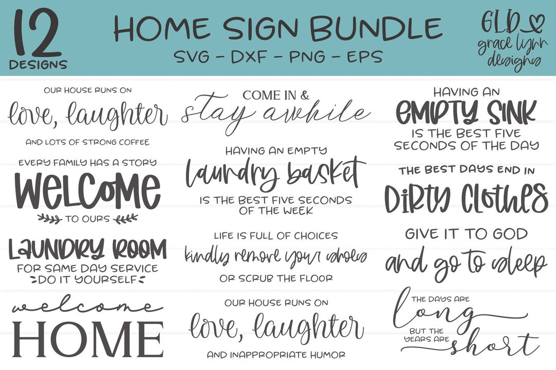 Home Sign Bundle - 12 Home Designs - Digital Cut Files - Svg, Dxf, Png ...