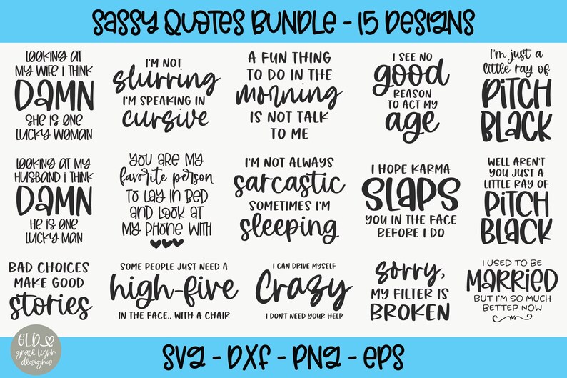 Sassy Quotes Bundle 15 Sassy Digital Cut Files svg dxf | Etsy