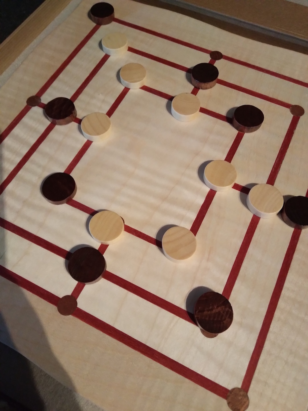 Twelve Men's Morris Mill Game Merelle Board in Handmade Marquetry - Etsy