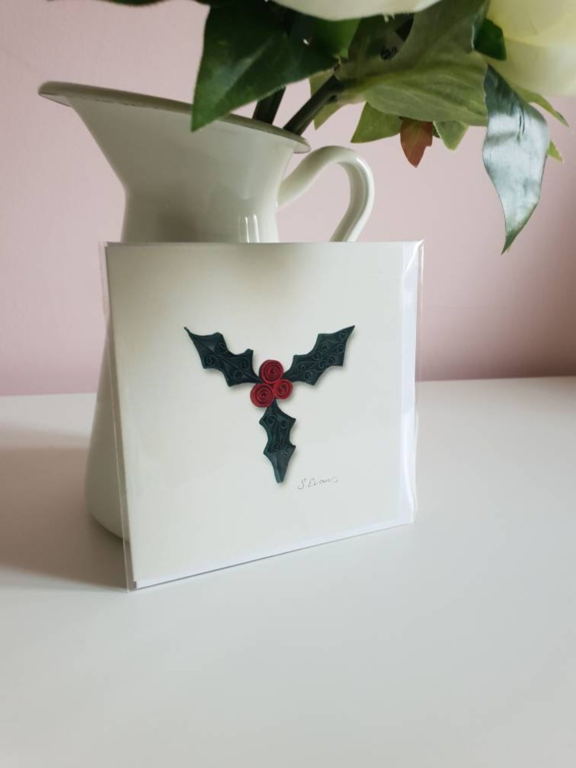 Holly Christmas Card Festive Card Holiday Holly Paper - Etsy