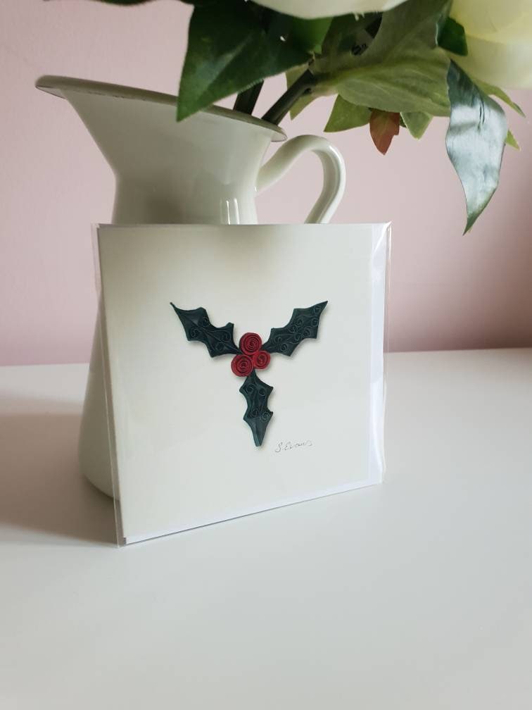 Holly Christmas Card Festive Card Holiday Holly Paper - Etsy