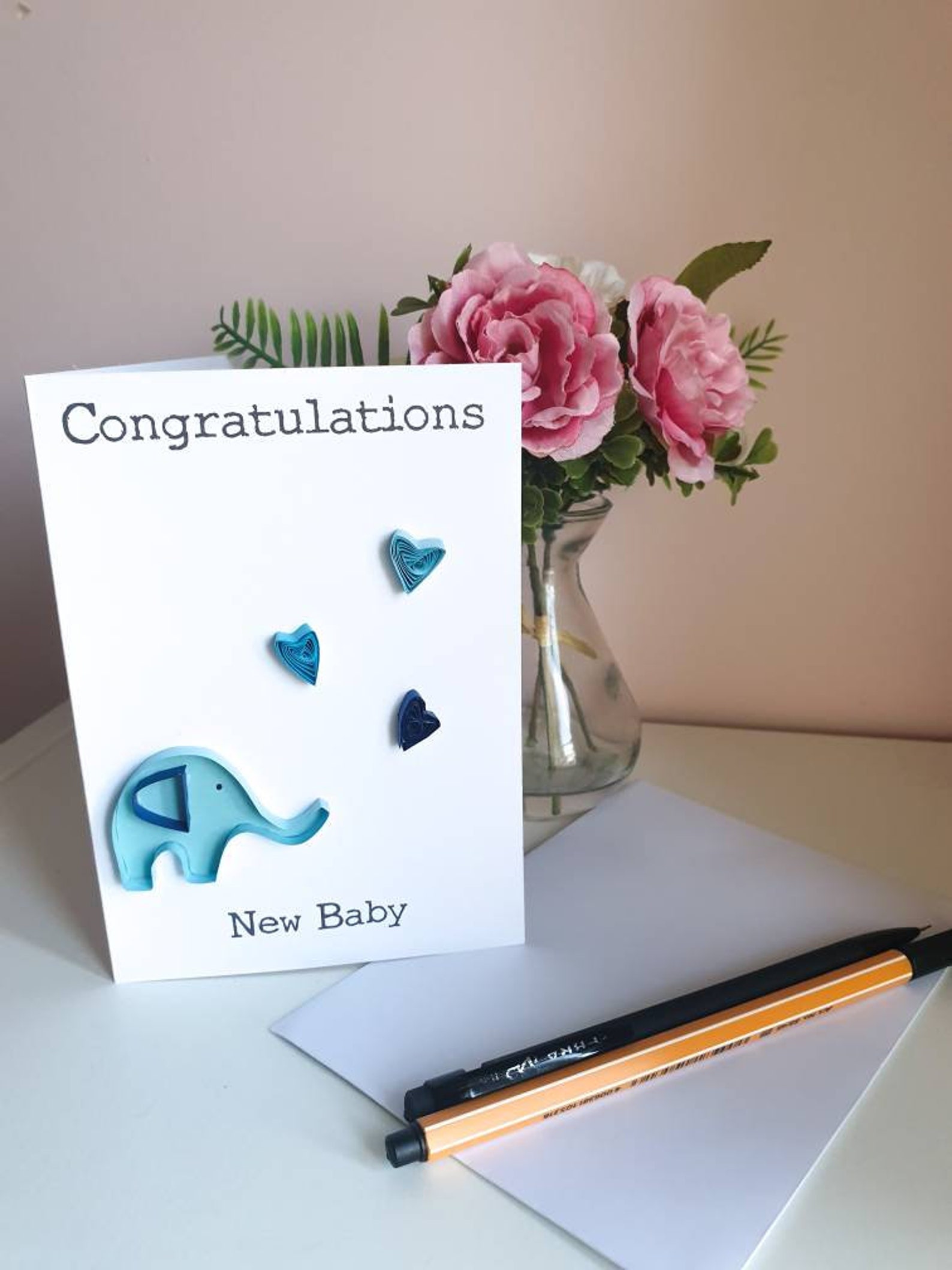 Personalised New Baby Congratulations Card, Paper Quilling Elephant and ...