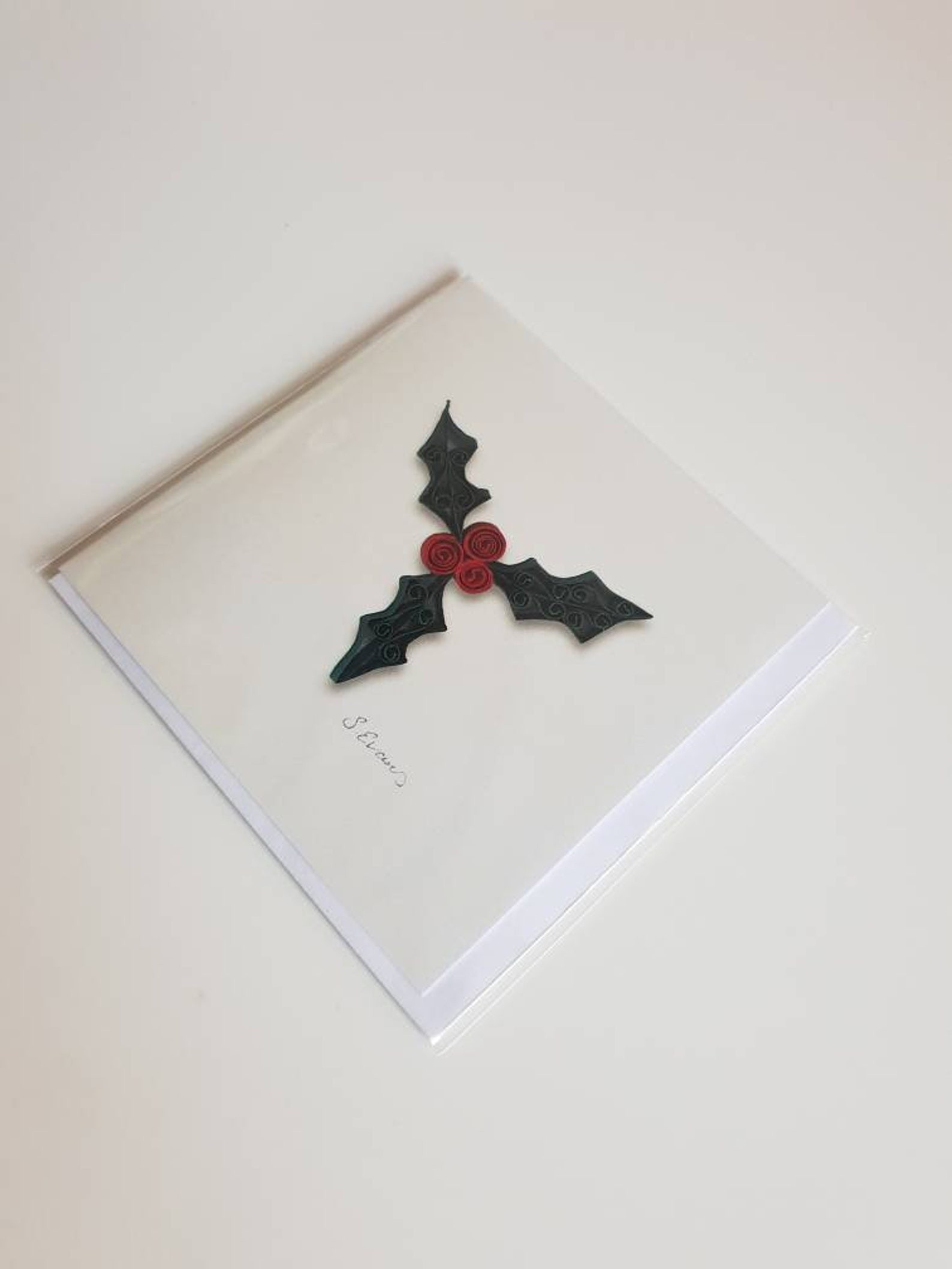 Holly Christmas Card Festive Card Holiday Holly Paper | Etsy