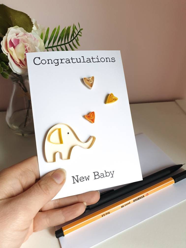 Personalised New Baby Congratulations Card, Paper Quilling Elephant and ...