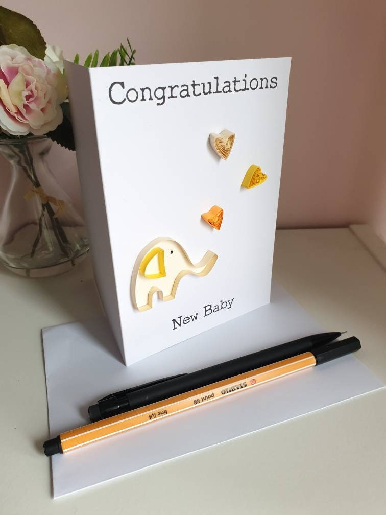 Personalised New Baby Congratulations Card, Paper Quilling Elephant and ...