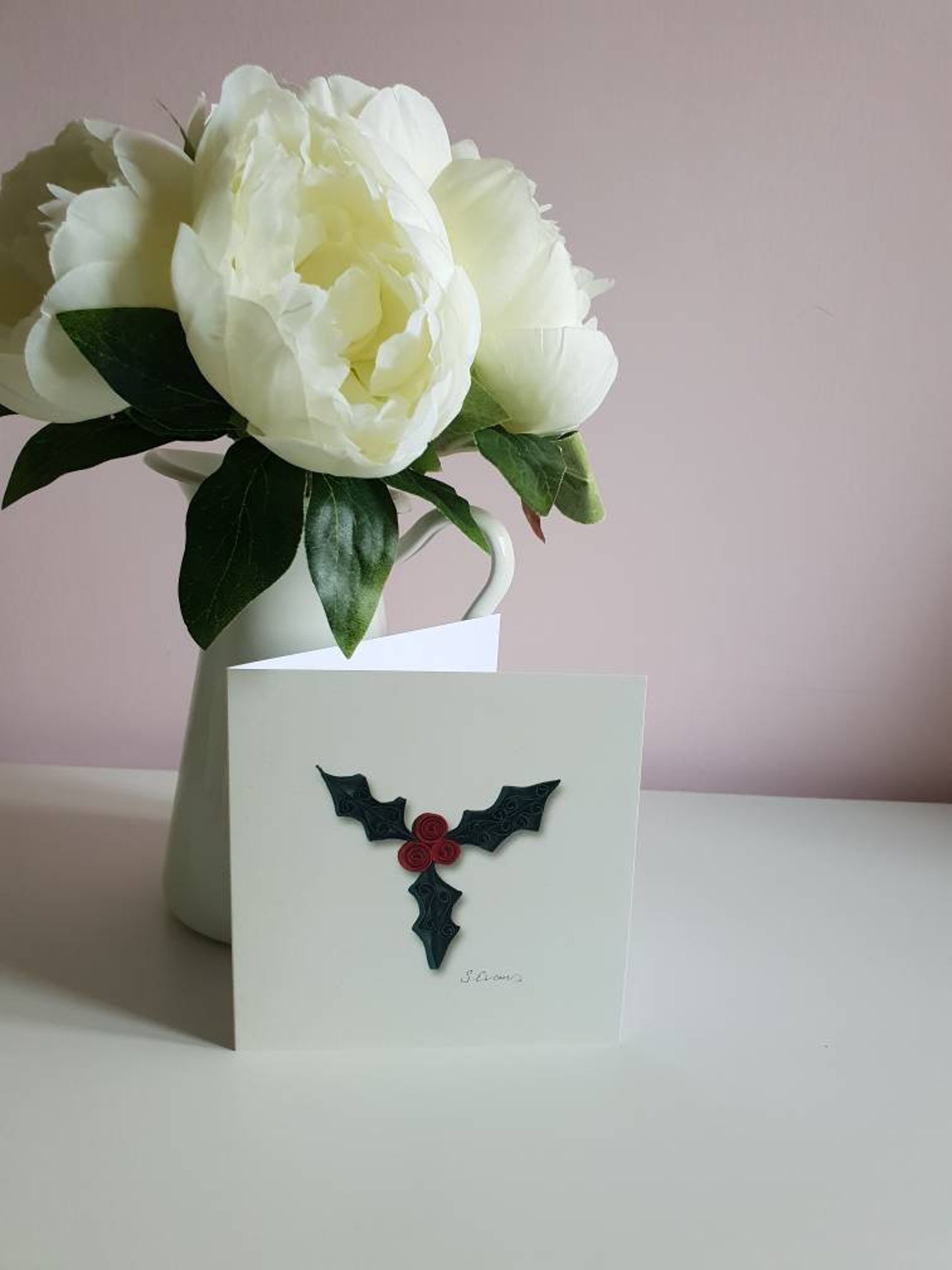 Holly Christmas Card Festive Card Holiday Holly Paper - Etsy