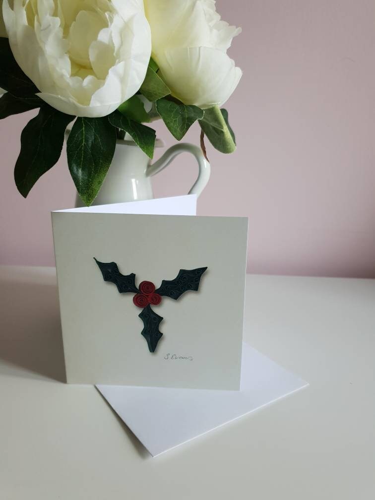 Holly Christmas Card Festive Card Holiday Holly Paper - Etsy