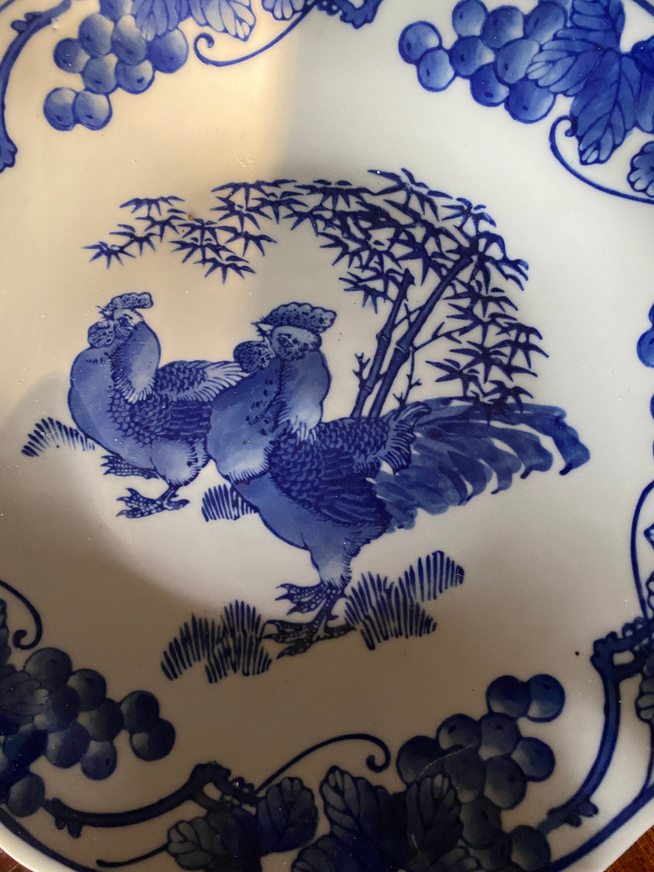 Vintage French Country Large Dark Blue and White Rooster Plate ...