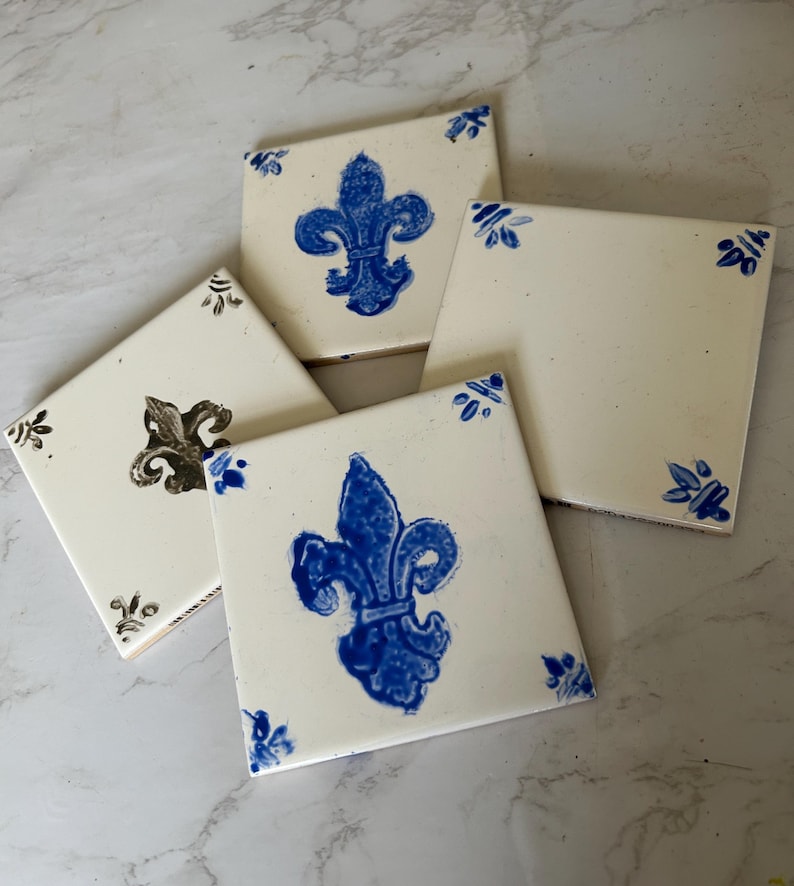 Antique Style French Fleur-de-lis Tiles Hand Painted Reproduction Tiles ...