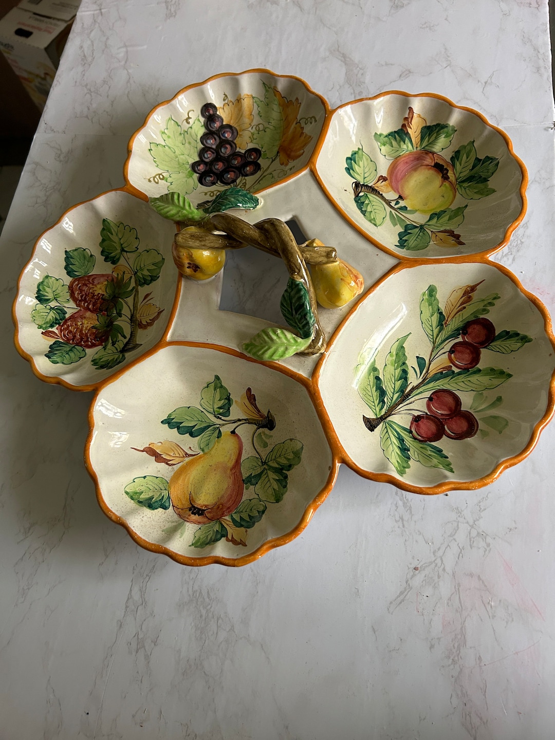 Vintage Italy Majolica Relish Dish Hand Painted - Etsy