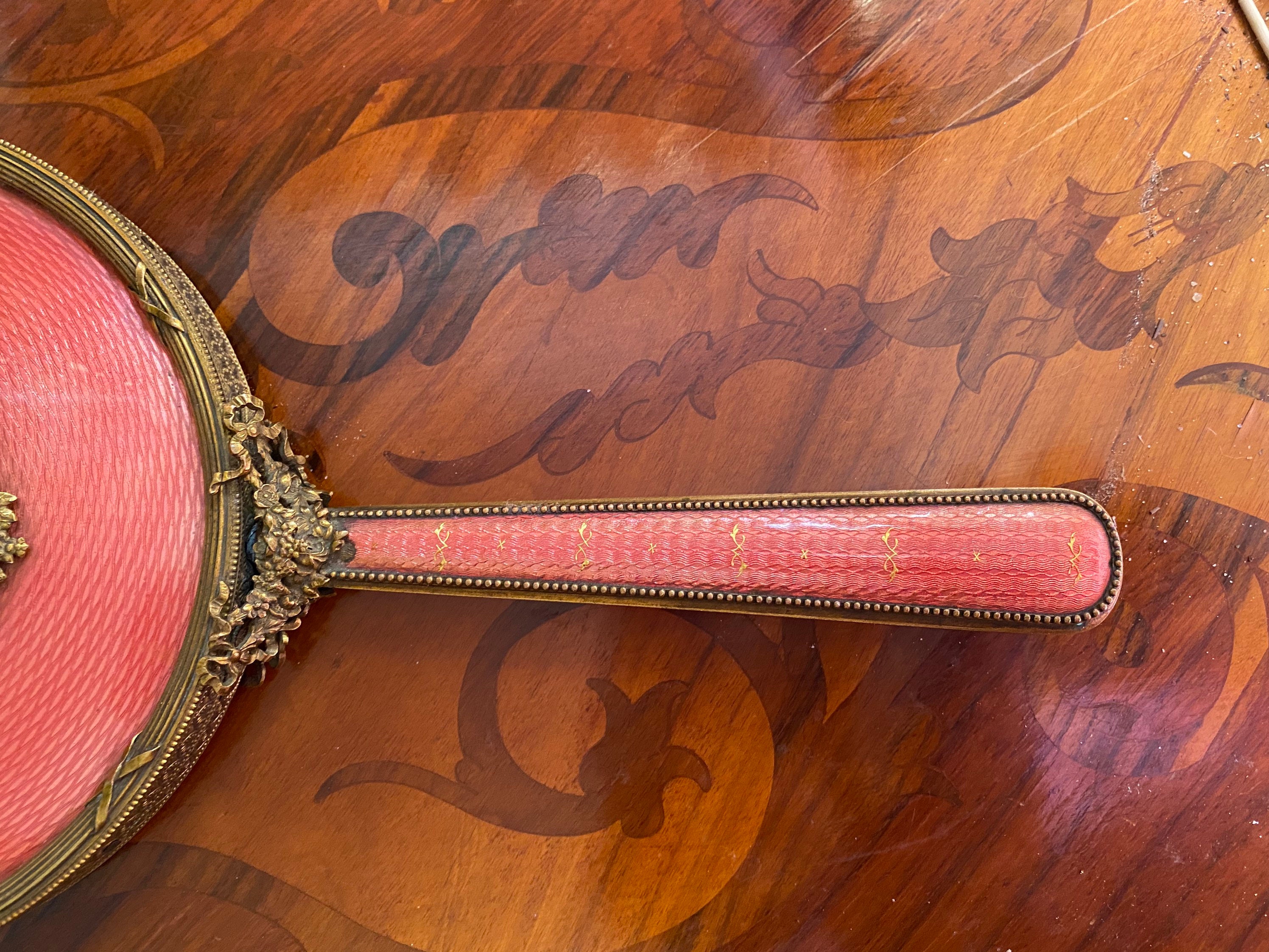 Antique Rare Guilloche 19th C Hand Portrait Mirror Bronze and Gold ...