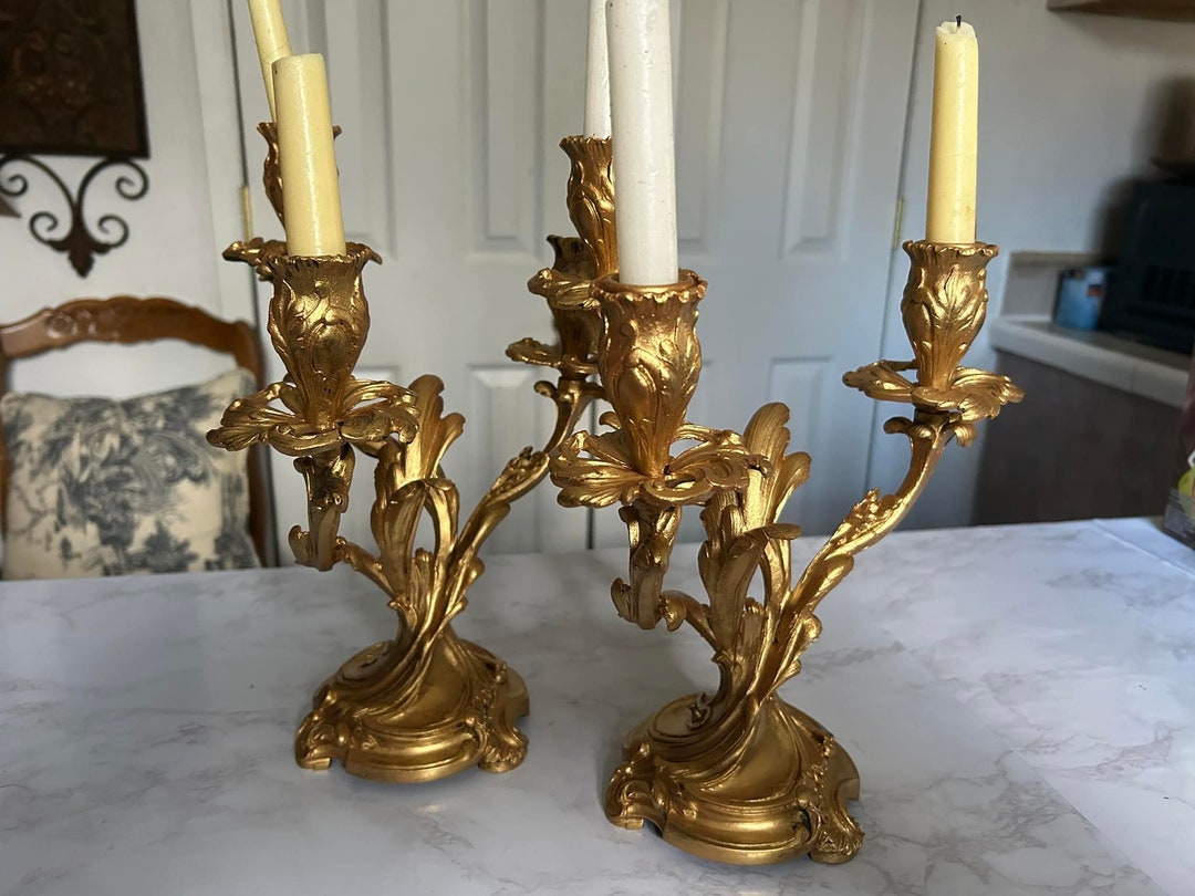 Antique Gilded Bronze Rococo Candelabras - Etsy