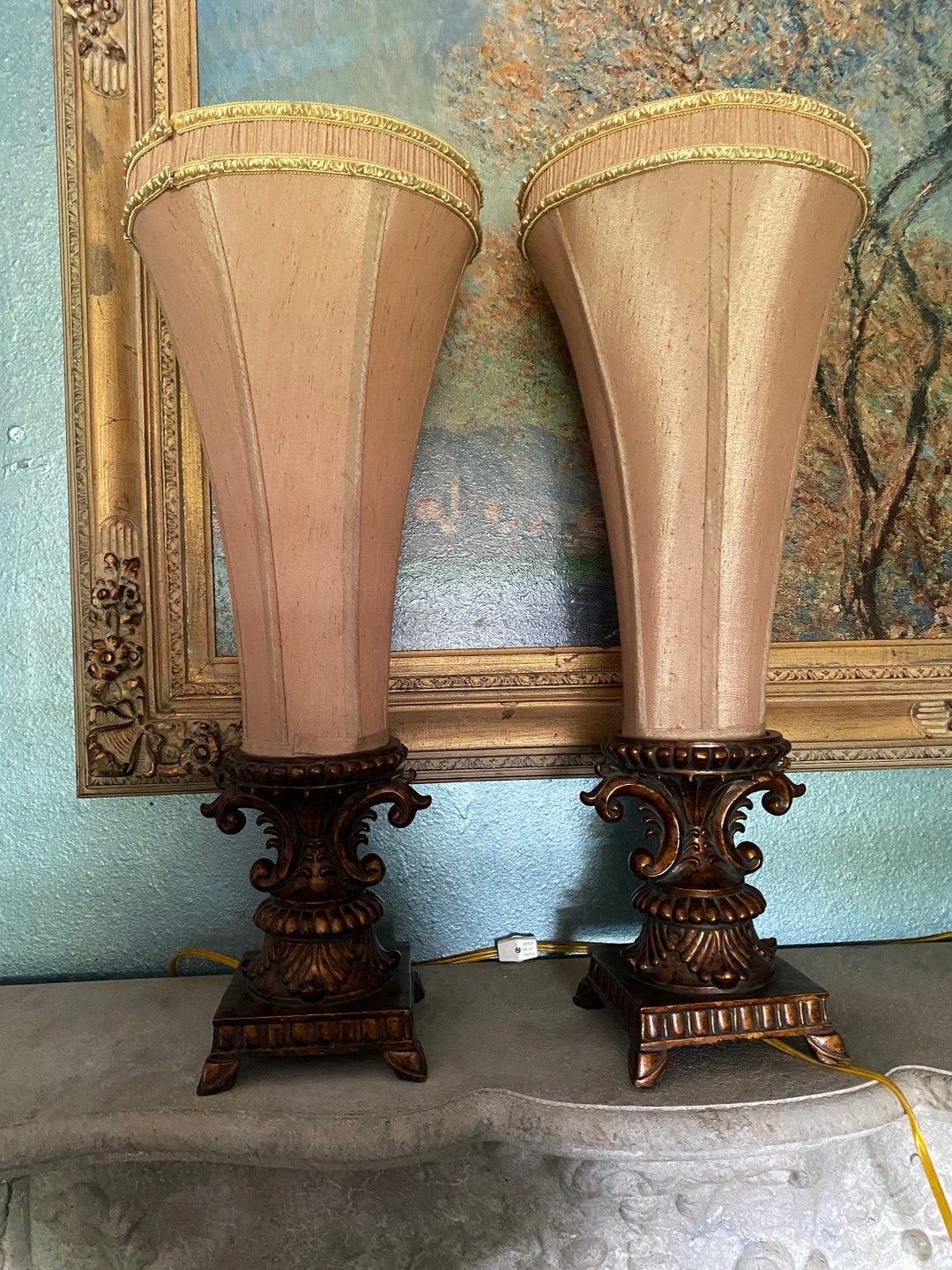 Vintage Art Deco Style Lamps Inverted Shades - Etsy