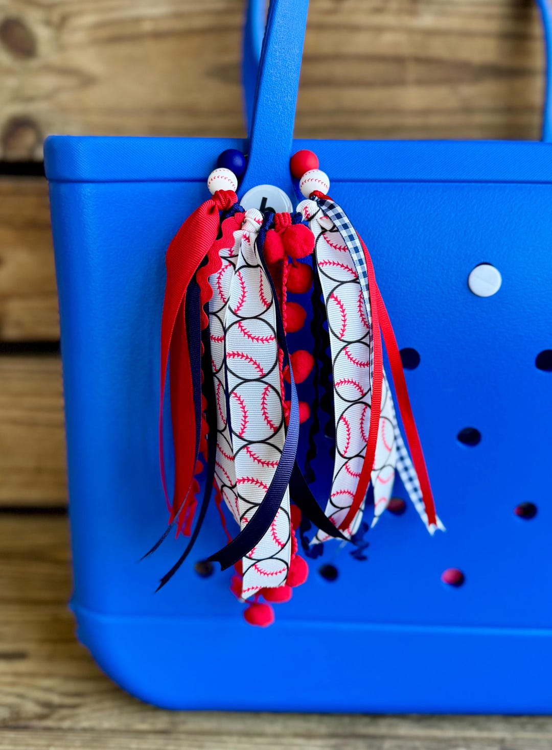 Navy Blue & Red Baseball Bogg Bag Tassel - Etsy