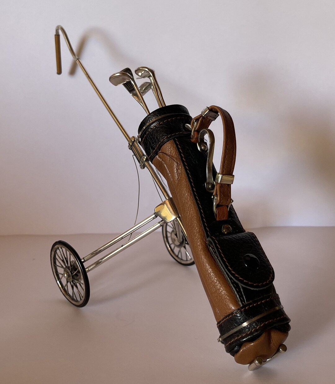 Sacchetti Miniature .925 Sterling Silver Golf Cart (with Leather Golf ...