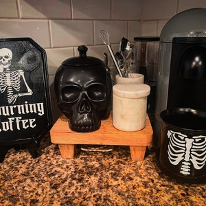 Mourning Coffee Skeleton Solid Wood Sign | Distressed Rectangle Wall ...