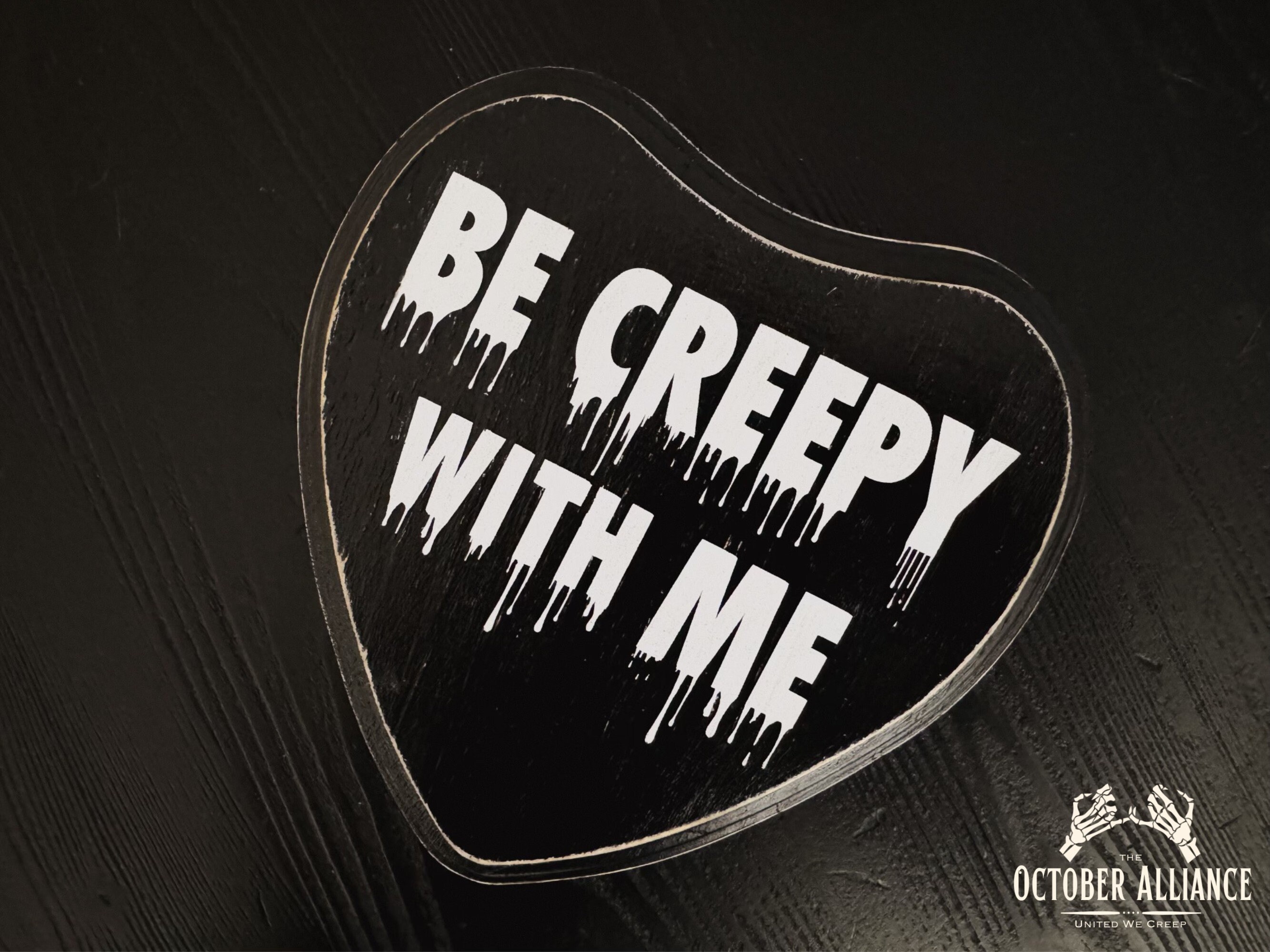 Be Creepy With Me Wood Heart Sign, Small Solid Wood Wall Plaque, Spooky ...