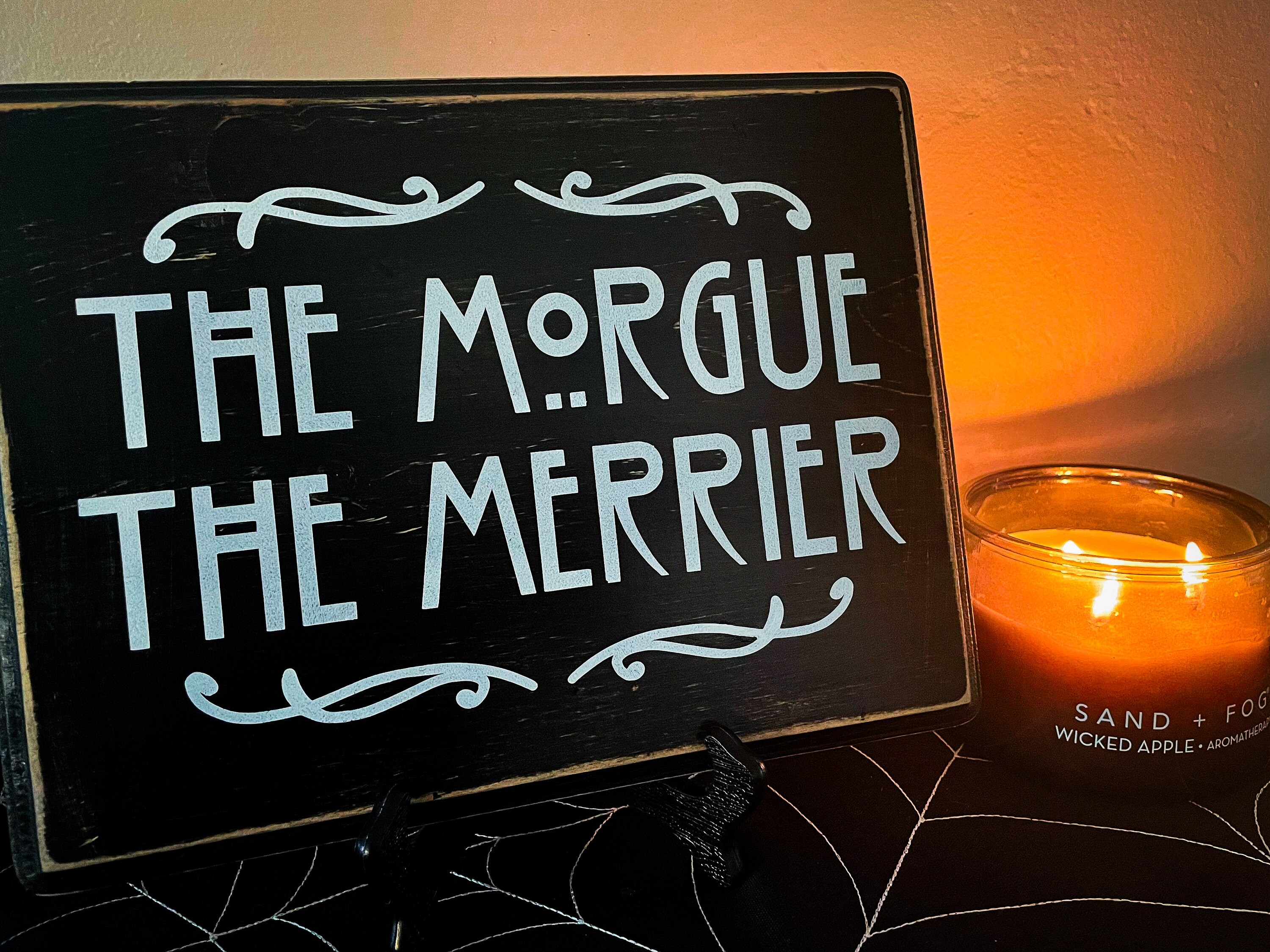 The Morgue the Merrier Wood Wall Plaque Black Large 10 Sign Gothic Home ...