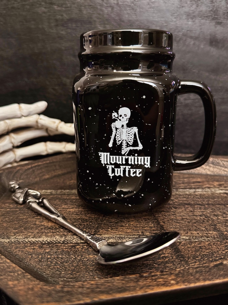 Mourning Coffee Mason Jar Mug: Gothic Homeware | Iced Coffee Glass - Etsy