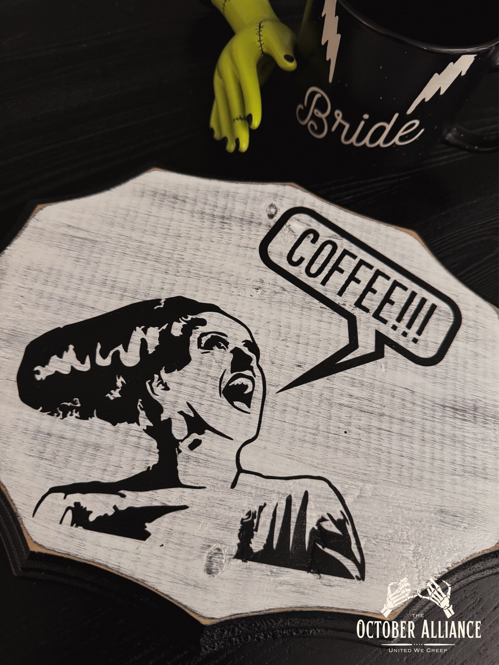 Bride of Frankenstein Coffee Wood Plaque - Spooky Halloween Decor - Etsy