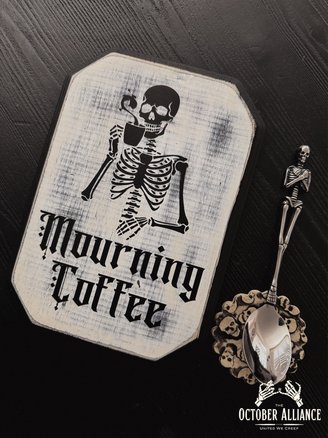 White Skeleton Mourning Coffee Wood Sign | Coffee Lover | Home Brew ...
