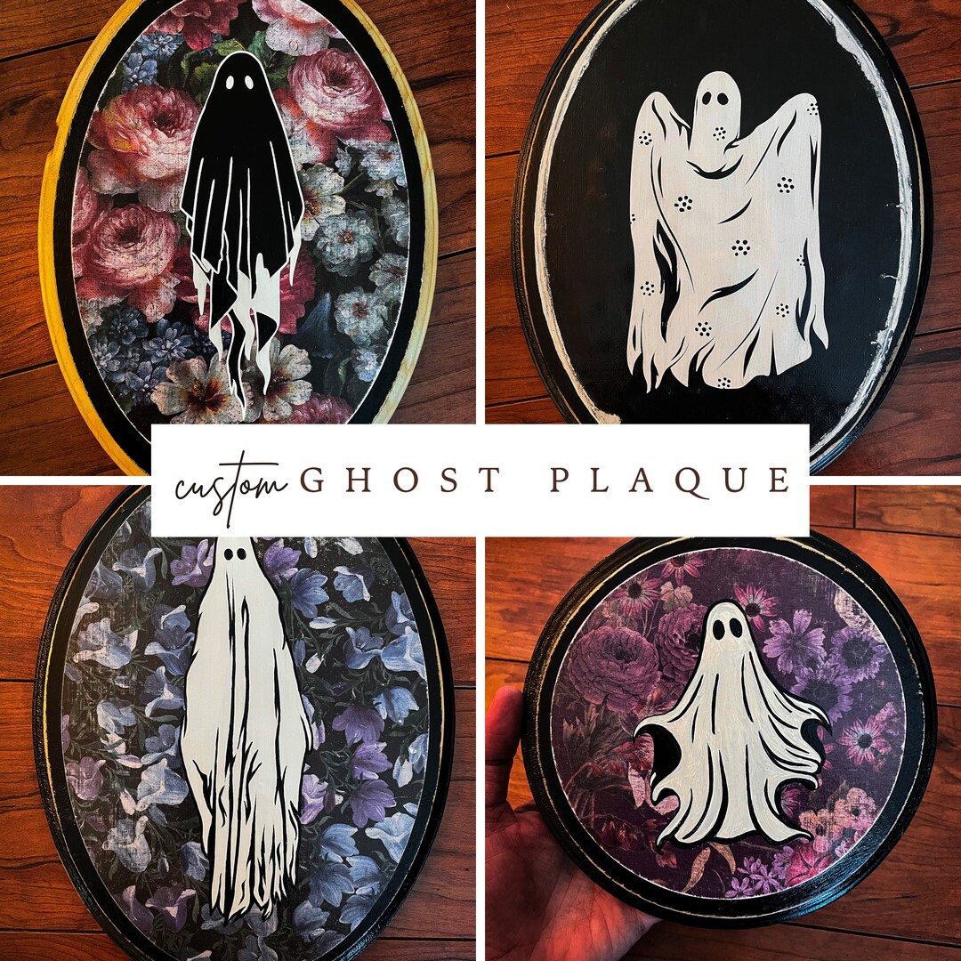 Floral Spooky Ghost Sign | Custom Solid Wood Wall Plaque | Halloween ...