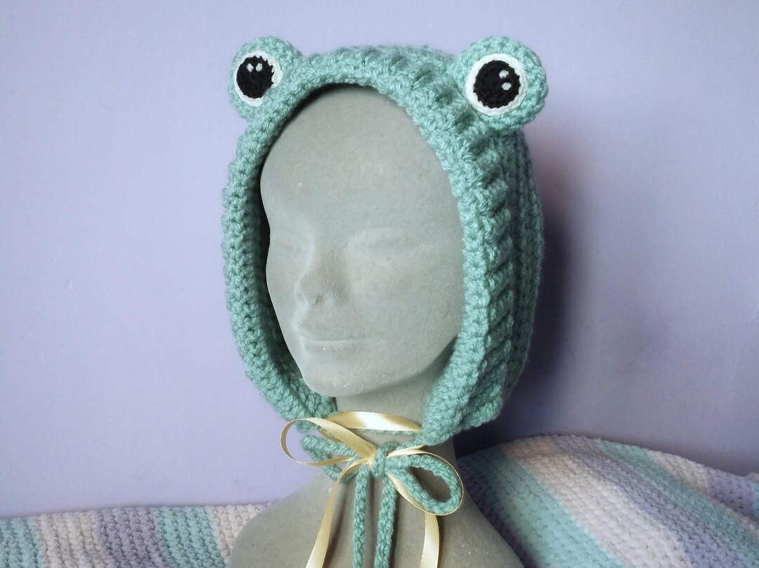 Pastel Froggy Hood Bonnet, Crochet Frog Eyes Bonnet Hat, Cute Kidcore ...