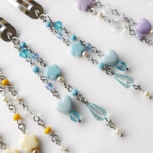 Beaded Dangle Hairclips, Bead Hair Clip Pair, Pastel Blue Yellow or ...