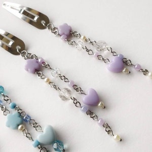 Beaded Dangle Hairclips, Bead Hair Clip Pair, Pastel Blue Yellow or ...