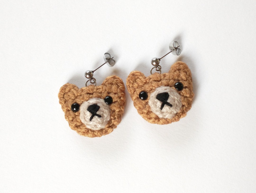 Brown Bear Earrings, Grumpy Teddy Bear Earrings, Hypoallergenic ...