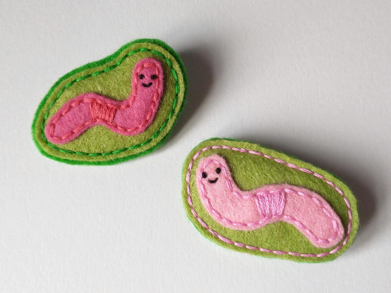 Worm Pin, Green and Pink Handsewn Felt Brooch - Etsy