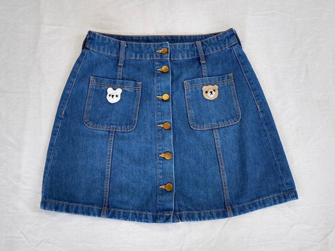 Denim Teddy Bear and Bunny Skirt, Repurposed Denim Skirt Size M - Etsy